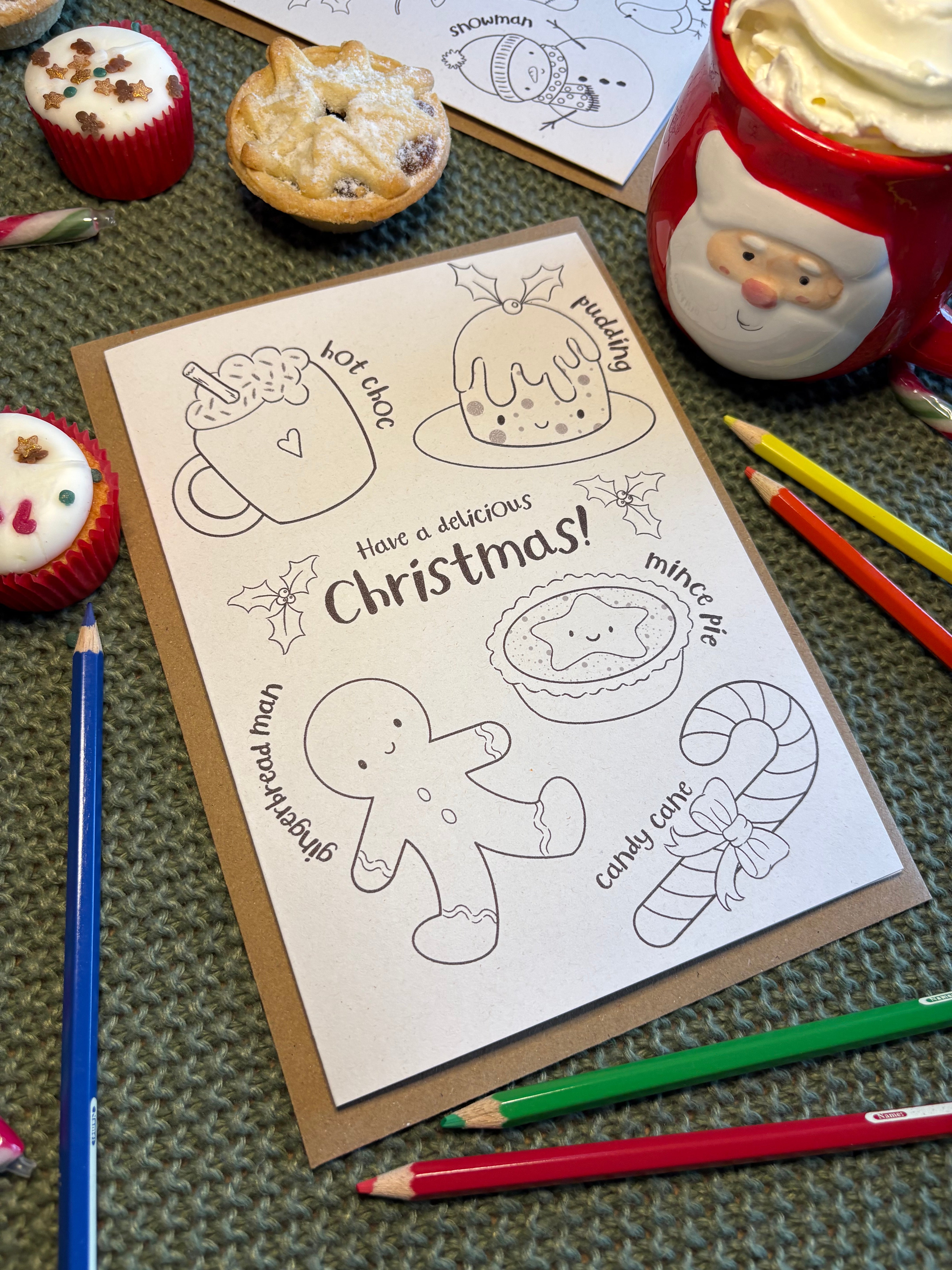 Delicious Christmas Colouring Card – Mouse & Meg